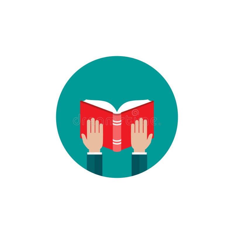 Businessman Hands Hold Red Open Book in Blue Circle. Flat Reading Icon ...