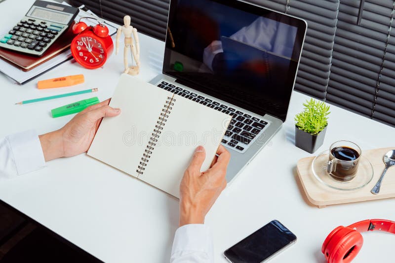 Businessman Hands Holding Notebook Stock Photo - Image of homework ...