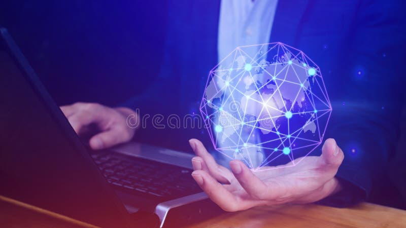 Businessman Hands Holding with Virtual Global Connection Concept, Grow ...