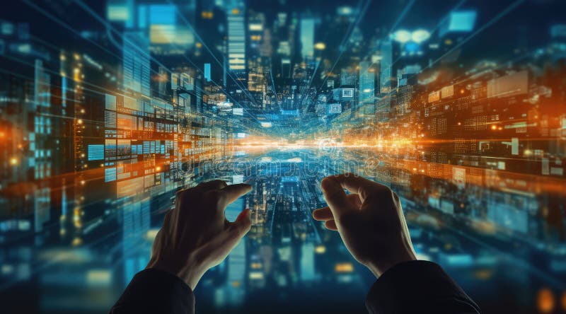 Businessman Hands Touching Abstract Digital Hologram Screen. Stock ... Businessman Hands Touching Abstract Digital Hologram Screen. Stock ...