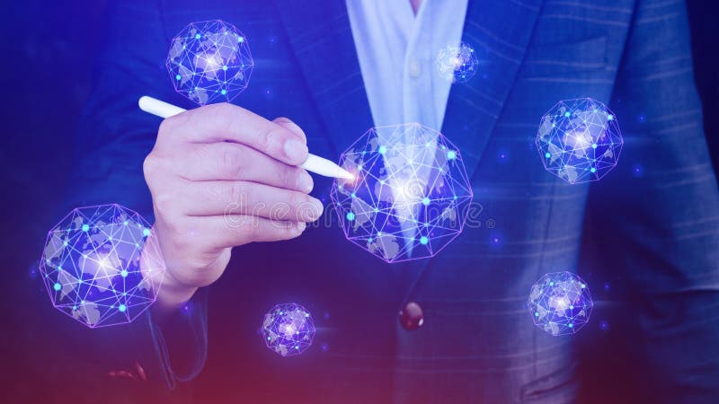 Businessman Hands Touching with Virtual Global Connection Concept, Grow ...