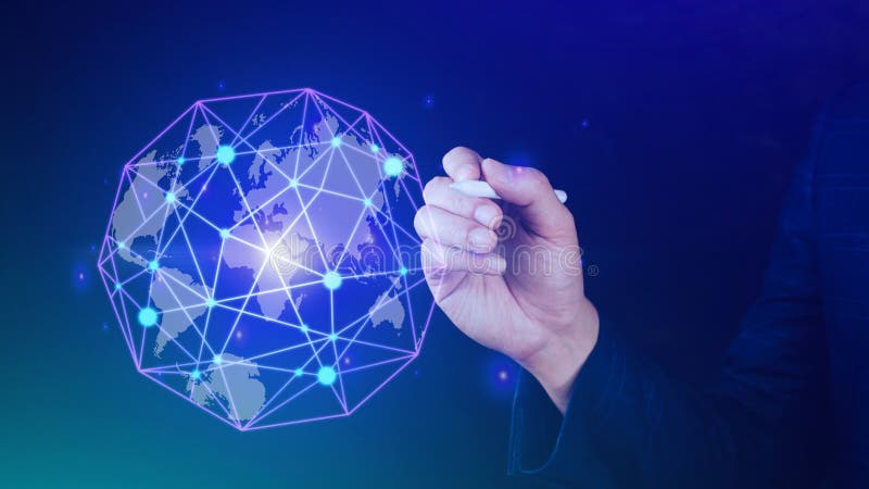Businessman Hands Touching with Virtual Global Connection Concept, Grow ...