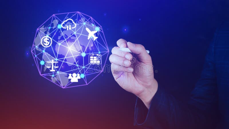 Businessman Hands Touching with Virtual Global Connection Concept, Grow ...