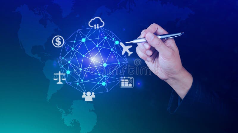 Businessman Hands Touching with Virtual Global Connection Concept, Grow ...