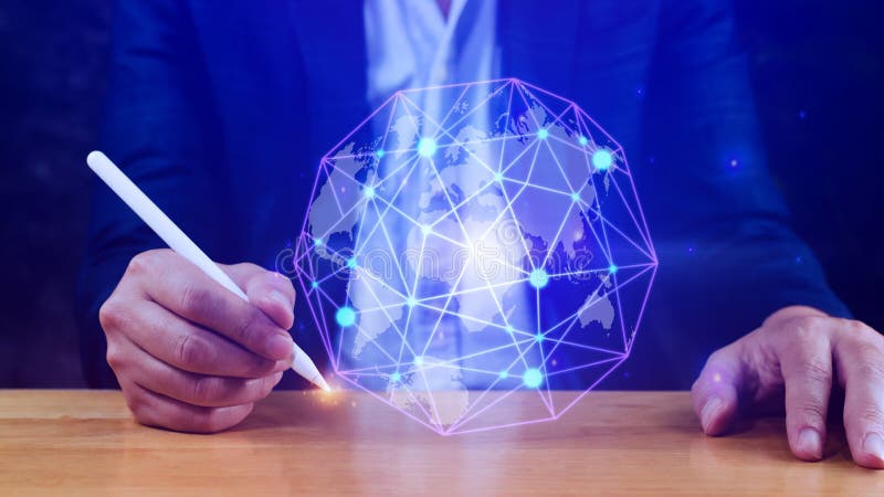 Businessman Hands Touching with Virtual Global Connection Concept, Grow ...