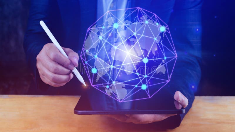 Businessman Hands Touching with Virtual Global Connection Concept, Grow ...