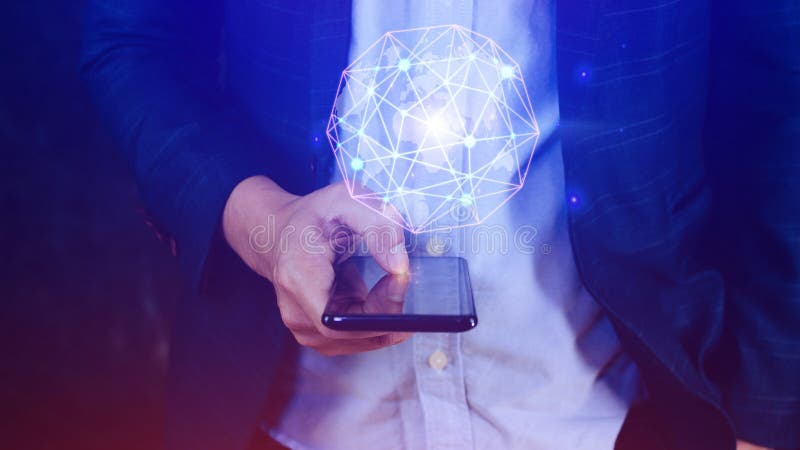 Businessman Hands Touching with Virtual Global Connection Concept, Grow ...