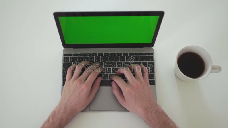 Businessman Hands Typing on a Computer with Green Screen Display Stock ...