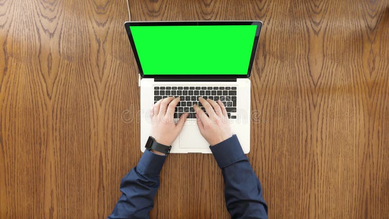 Businessman Hands Scrolling and Typing on a Laptop with Chroma Green ...
