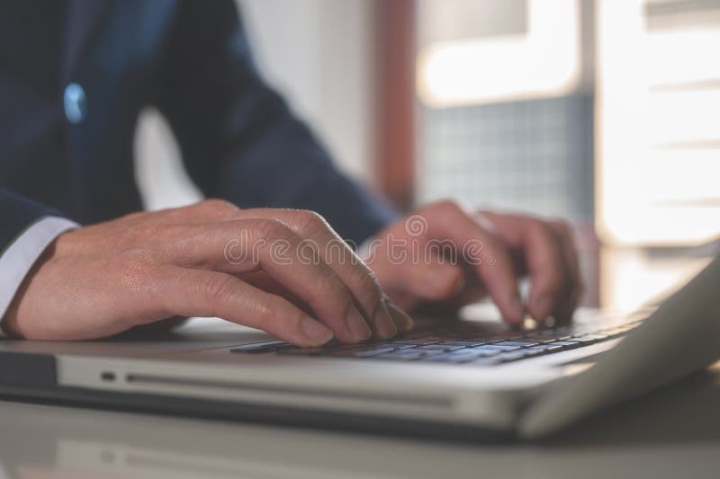 Businessman Hands Typing on Laptop Keyboard. Stock Photo - Image of ...
