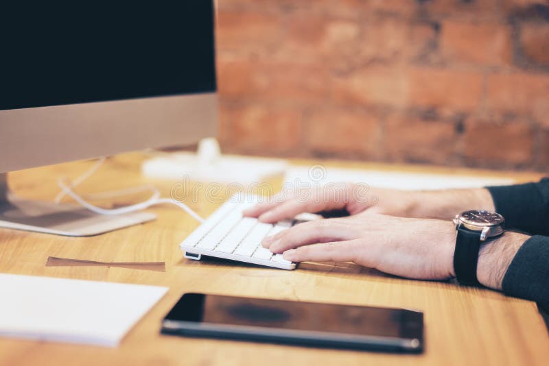 Businessman Hands Using Computer on Table Stock Photo - Image of ...