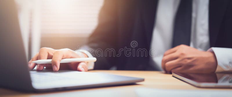 Businessman Hands Using Laptop Computer with the Press Keyboard at ...