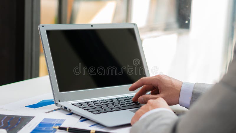 Businessman Hands Working on Laptop Computer Data Analysis Financial ...