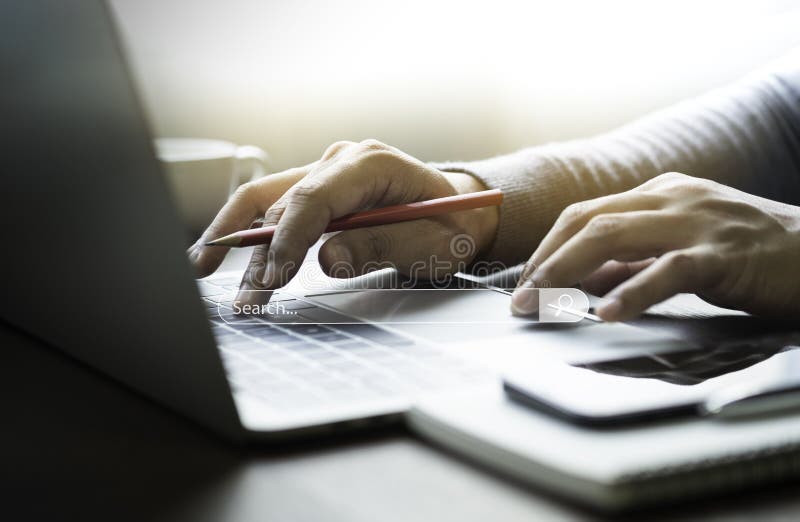 Businessman Hands Working with Laptop Computer Device on Office Desk ...