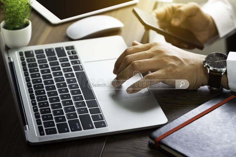 Businessman Hands Working with Laptop Computer Device on Office Desk ...