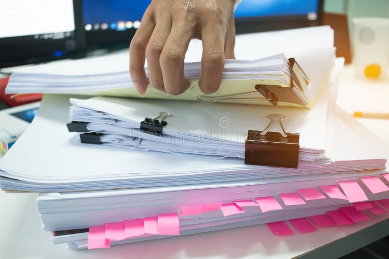 Businessman Hands Searching Unfinished Documents Stacks of Paper Files ...