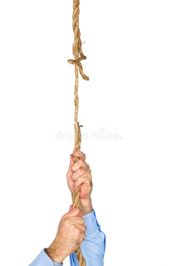 Businessman Hanging from Frayed Rope Stock Photo - Image of difficulty ...
