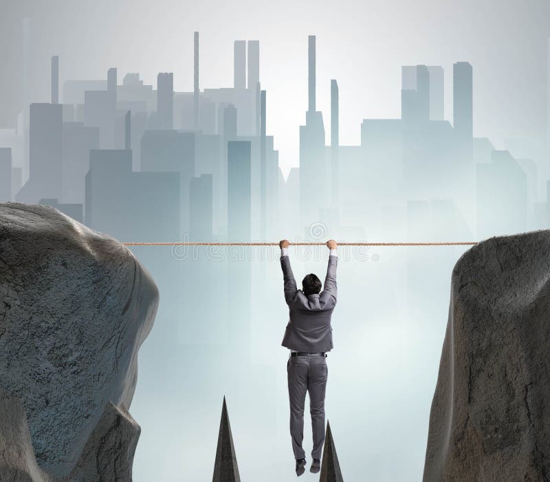 Businessman Hanging on Rope in Danger Concept Stock Photo - Image of ...