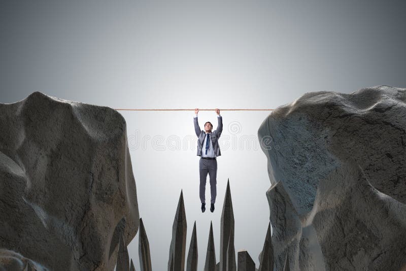 The Businessman Hanging on Rope in Danger Concept Stock Illustration ...