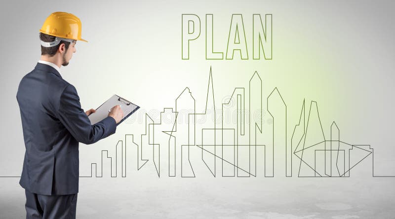 Businessman in Hard Hat Holding Blueprint Stock Photo - Image of ...