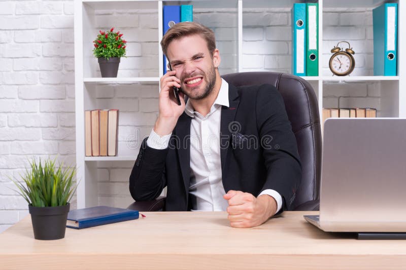 Businessman Has Phone Talk Isolated on White. Businessman Has Phone ...
