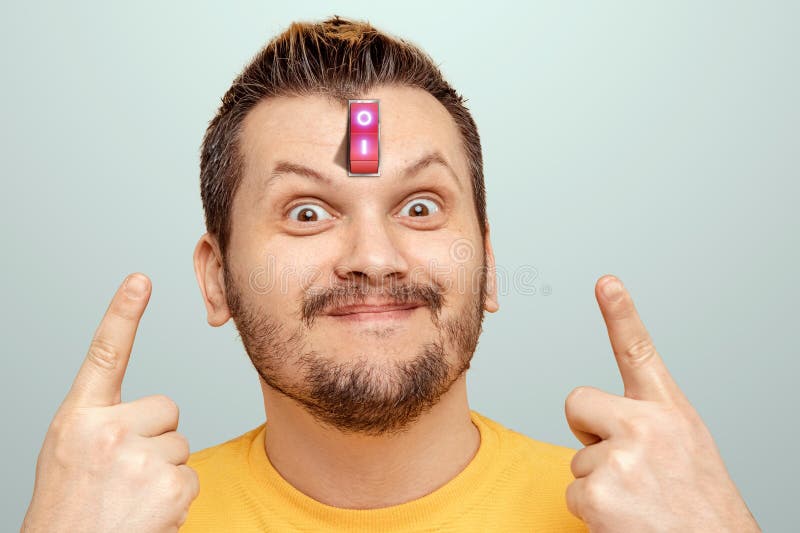 A Businessman Has a Red Switch in His Head. the Concept of Turning on ...