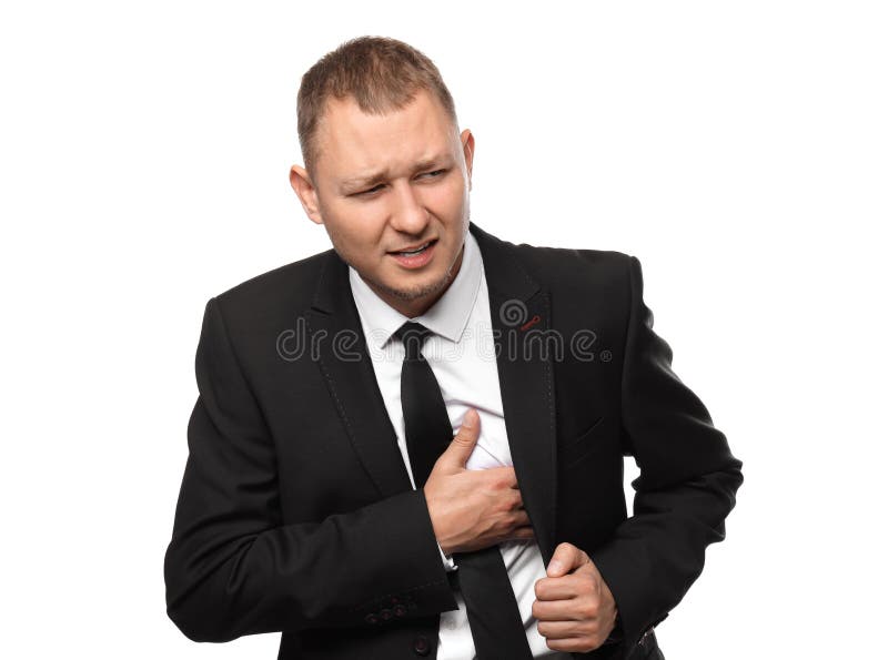 Businessman Having Panic Attack on White Background Stock Photo - Image ...