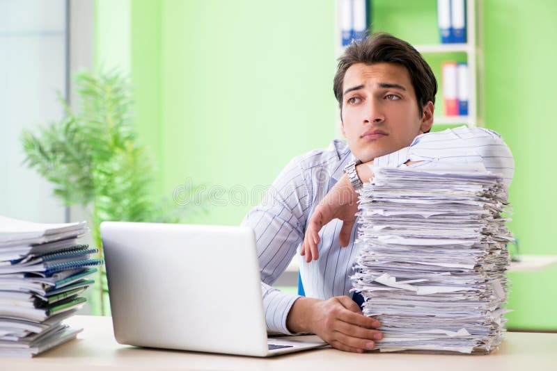 The Businessman Having Problems with Paperwork and Workload Stock Image ...