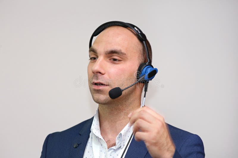 Voice Headset Worker stock photo. Image of vest, woman - 85741700