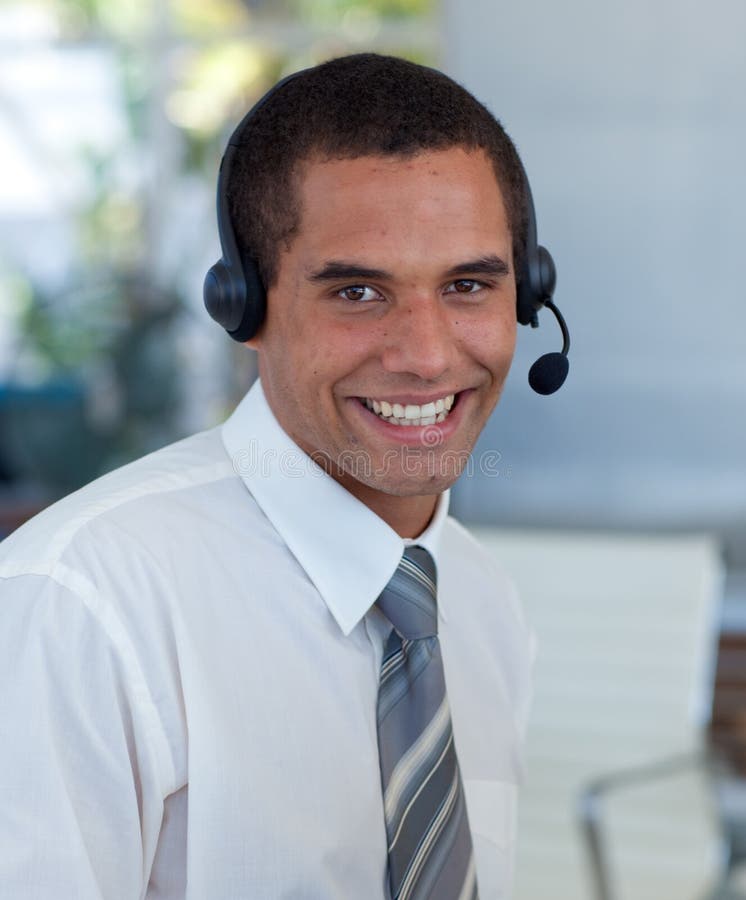 Businessman with a Headset on Working Stock Image - Image of hand, help ...