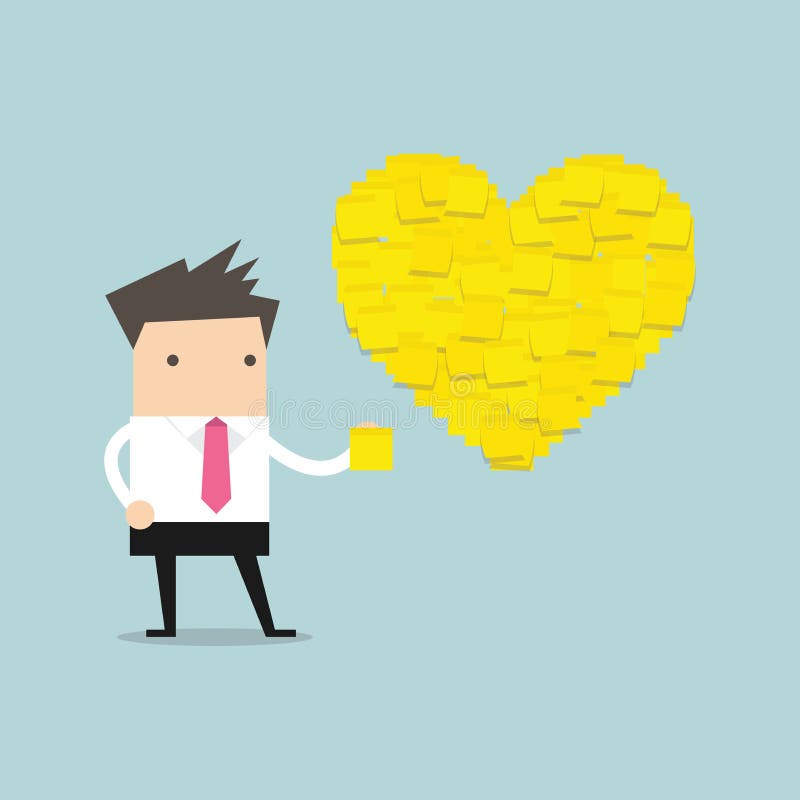 Businessman with Heart Shape Yellow Sticky Notes. Vector Stock Vector ...