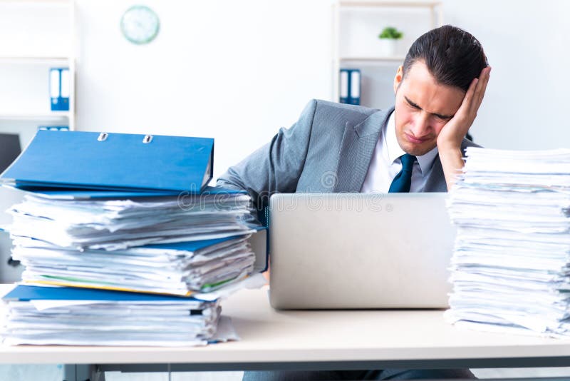 Businessman with Heavy Paperwork Workload Stock Image - Image of ...