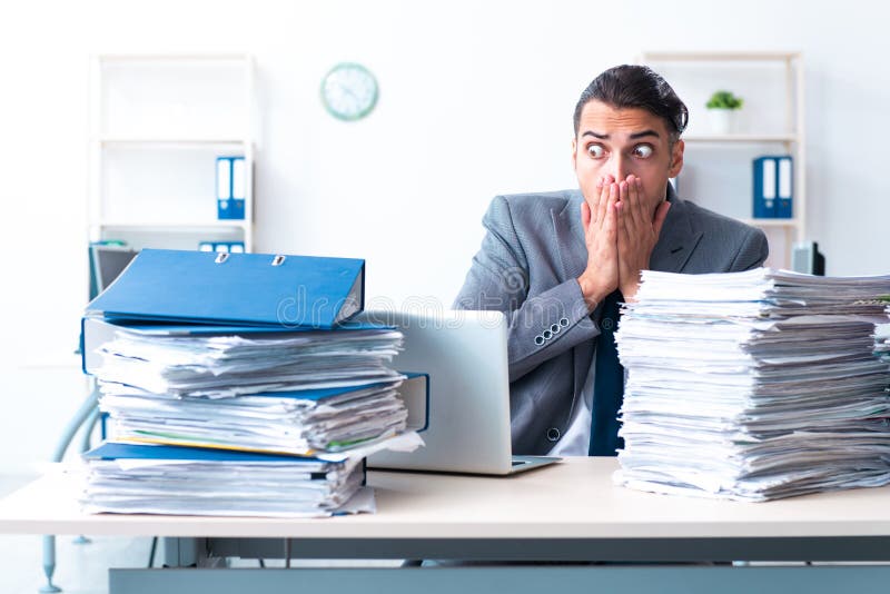 Businessman with Heavy Paperwork Workload Stock Image - Image of boss ...