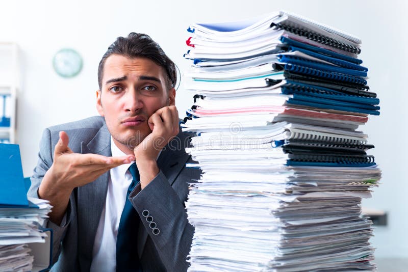 Businessman with Heavy Paperwork Workload Stock Image - Image of ...