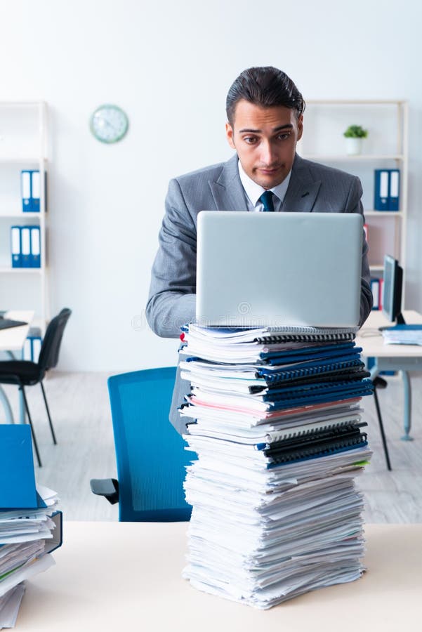 Businessman with Heavy Paperwork Workload Stock Image - Image of ...