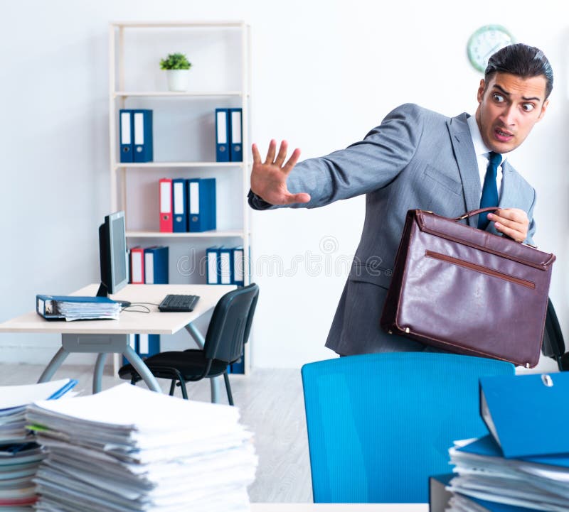 Businessman with Heavy Paperwork Workload Stock Photo - Image of ...