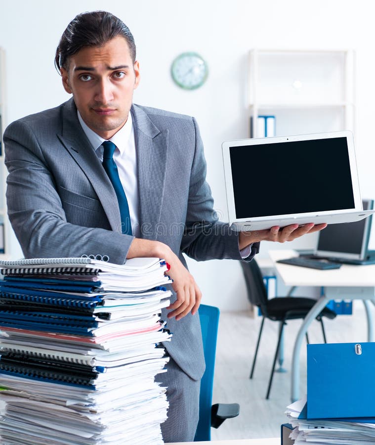Businessman with Heavy Paperwork Workload Stock Image - Image of ...
