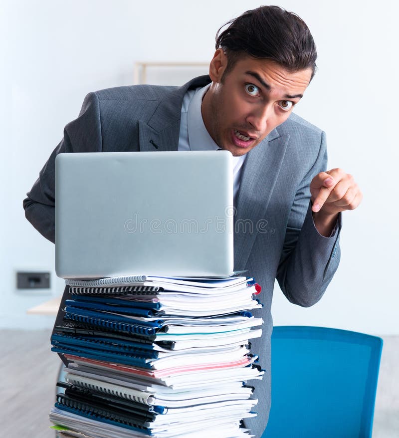Businessman with Heavy Paperwork Workload Stock Image - Image of ...