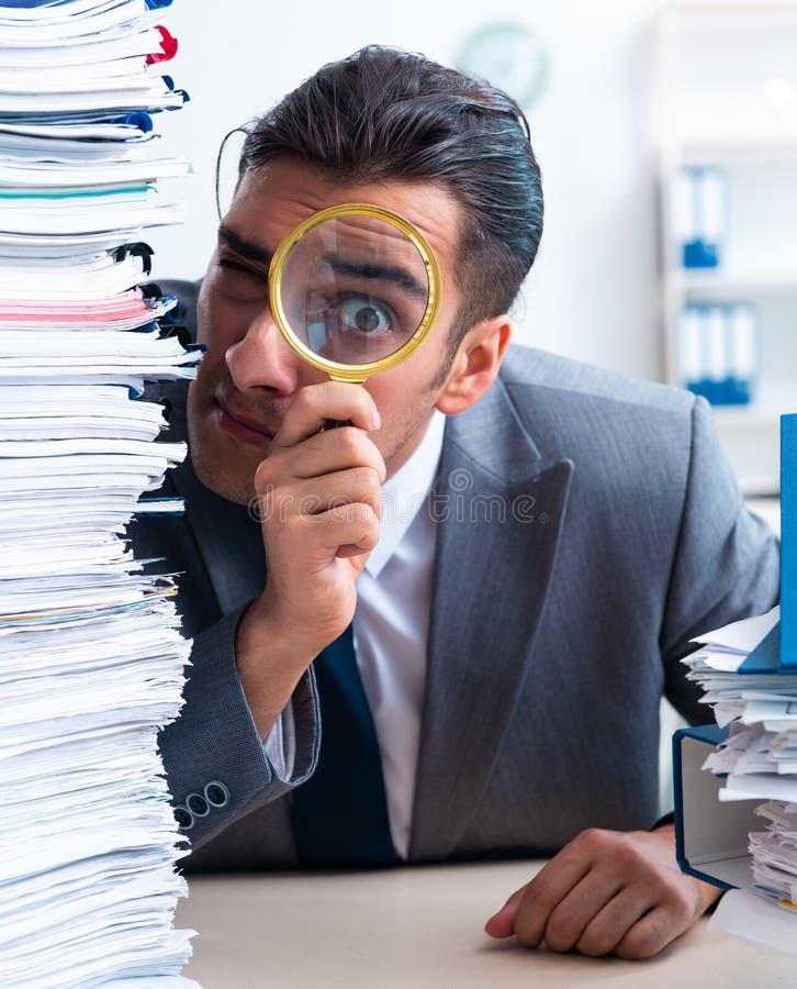 Businessman with Heavy Paperwork Workload Stock Image - Image of ...