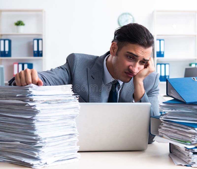 Businessman with Heavy Paperwork Workload Stock Image - Image of ...
