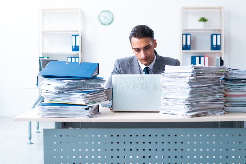 Businessman with Heavy Paperwork Workload Stock Photo - Image of papers ...