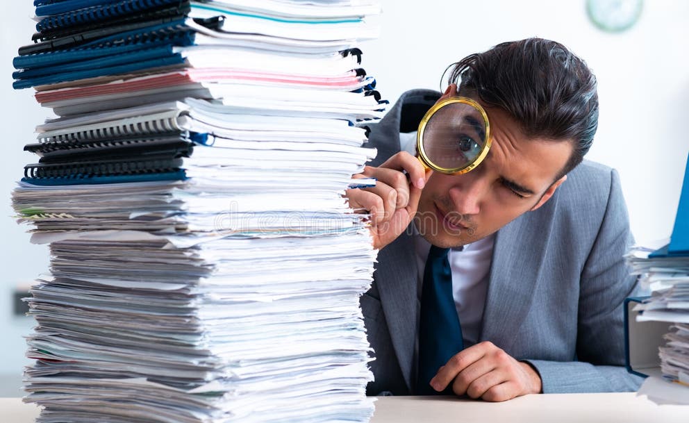 Businessman with Heavy Paperwork Workload Stock Photo - Image of ...