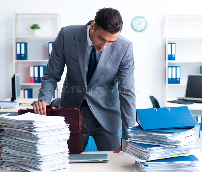 Businessman with Heavy Paperwork Workload Stock Photo - Image of ...