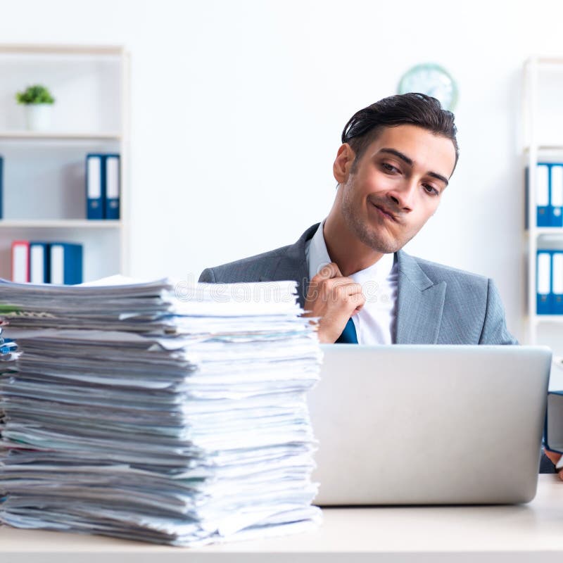 Businessman with Heavy Paperwork Workload Stock Photo - Image of ...