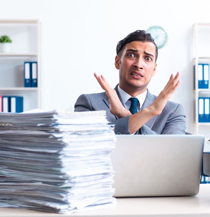 Businessman with Heavy Paperwork Workload Stock Image - Image of ...