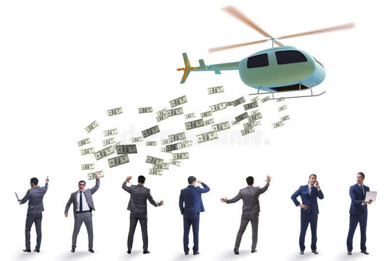 Businessman in Helicopter Money Concept Stock Photo - Image of income ...