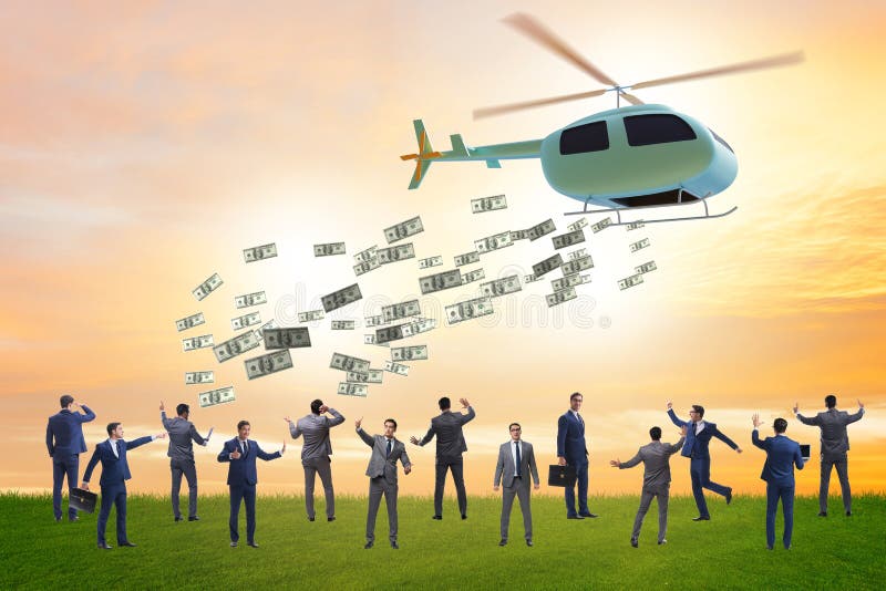 Businessman in Helicopter Money Concept Stock Image - Image of deficit ...