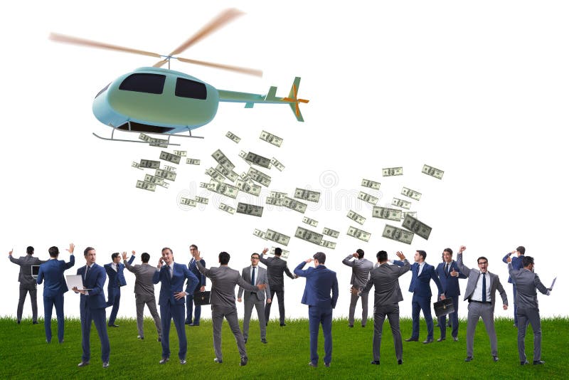 Businessman in Helicopter Money Concept Stock Photo - Image of currency ...