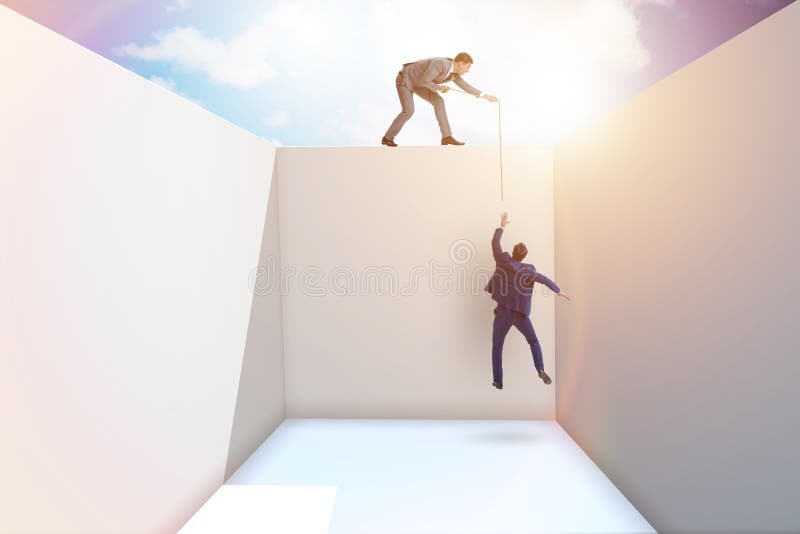 The Businessman Helping Colleague To Escape from Problems Stock Photo ...