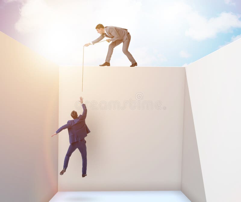 Businessman Helping Colleague To Escape from Problems Stock Image ...